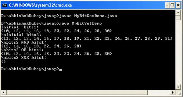 Working With BitSet Class in Java